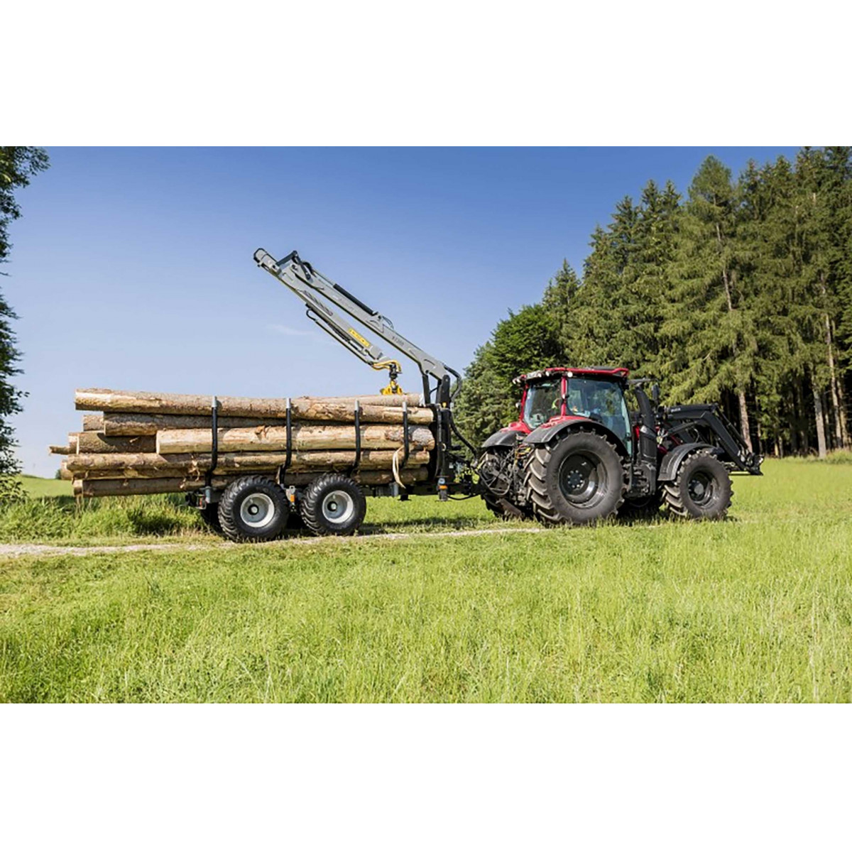 Remorque forestière 8.5 tonnes avec grue télescopique 5.5 mètres