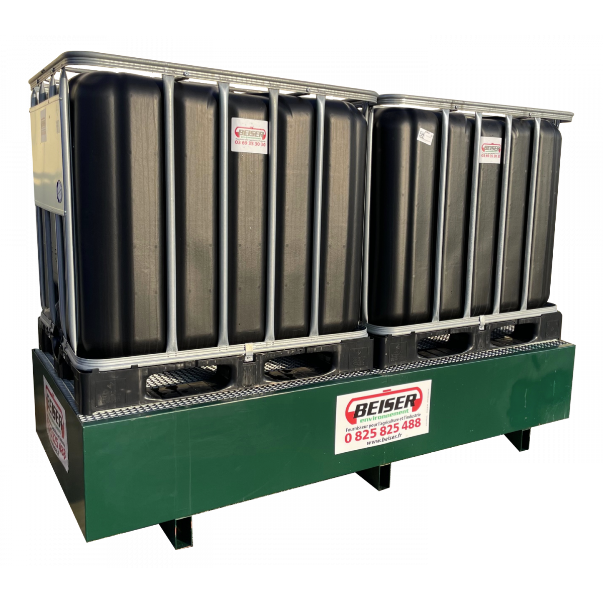 Bac de rétention métallique longitudinale 4 fûts ou 2 cubi 1000 L avec ...