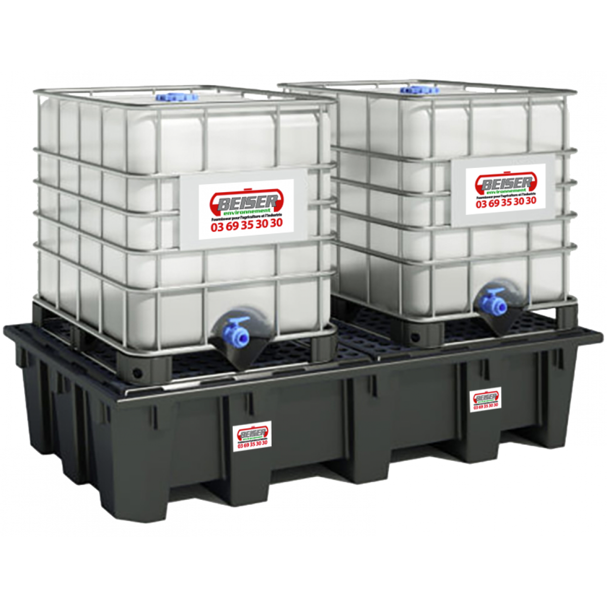 Bac de rétention PEHD pour 2 IBC -1050 L - Beiser Environnement