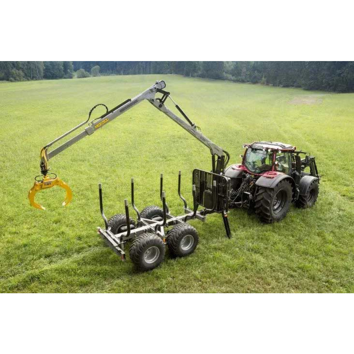 Remorque forestière 8.5 tonnes avec grue télescopique 5.5 mètres