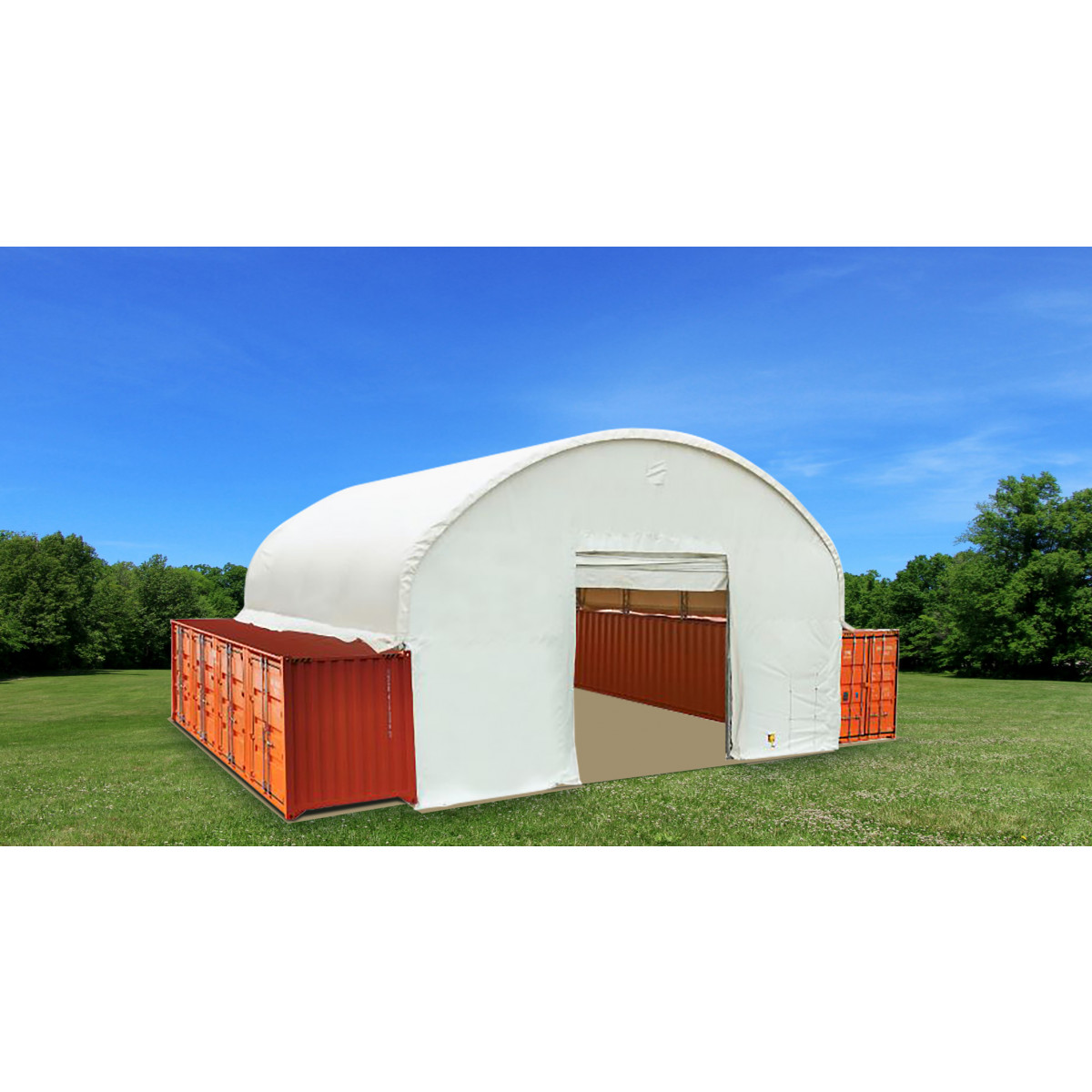Tunnel monté sur conteneur avec porte avant et façade arrière 12m x 24m ...