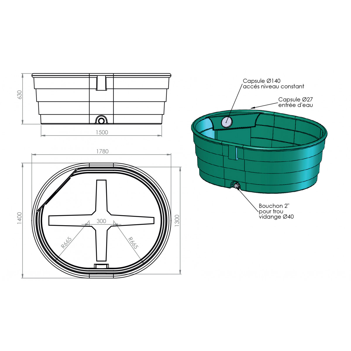 Beiser Environnement - Bac à eau / herbage en plastique PEHD 1000 L